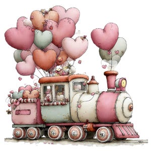 Whimsical Valentine Train Clipart Set: Romantic Journey Bundle 28 PNG ...
