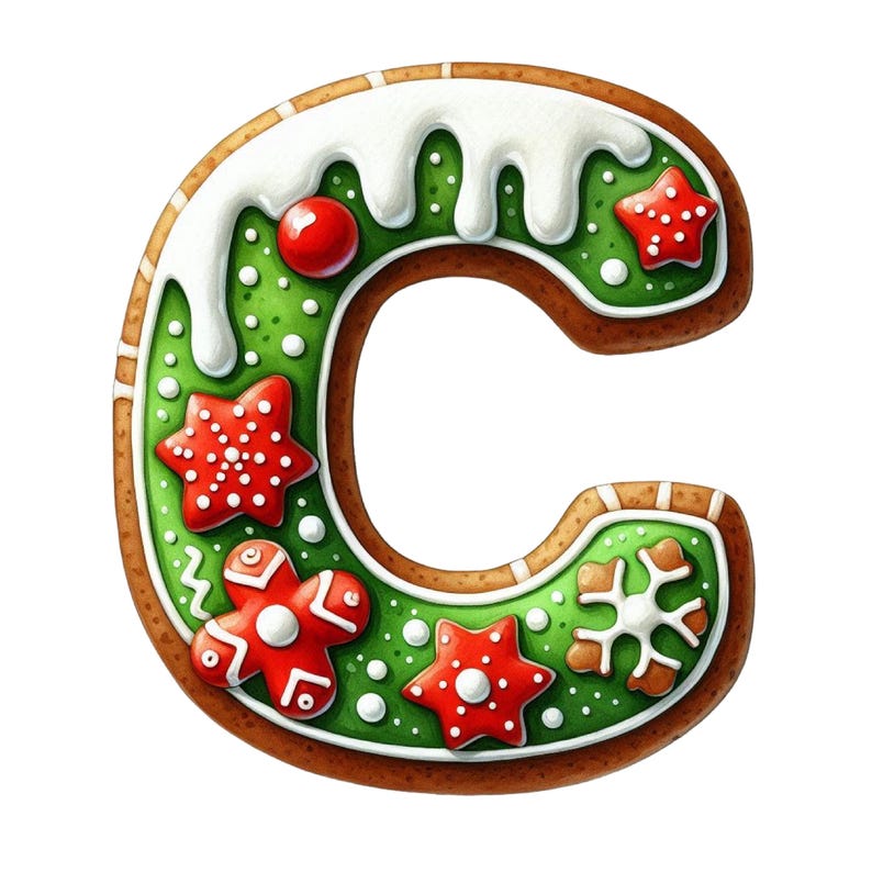 Gingerbread Alphabet Clipart: Christmas PNG Graphics Digital Download ...