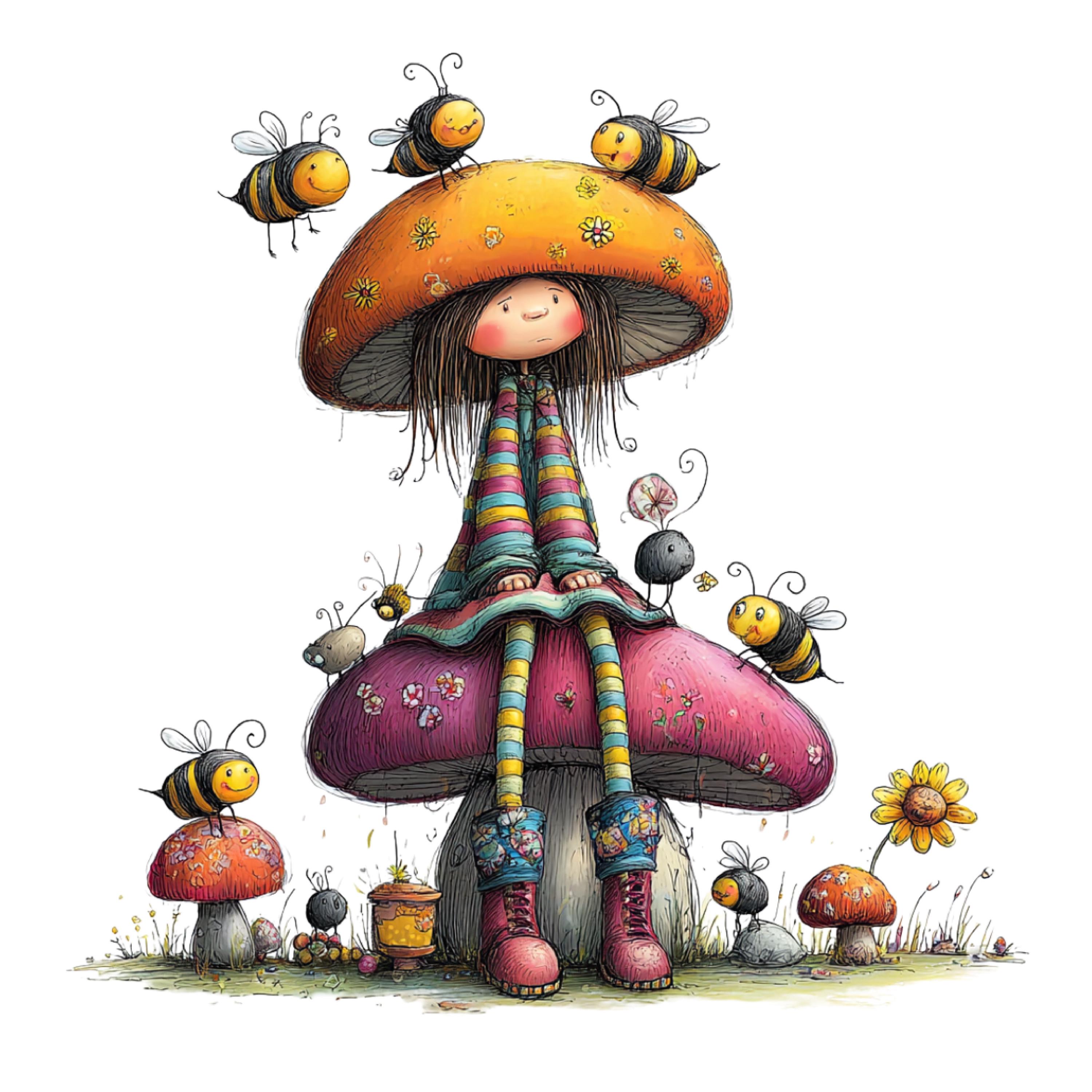 Quirky Bee and Girl Clipart – Playful Whimsical PNG Set (instant ...
