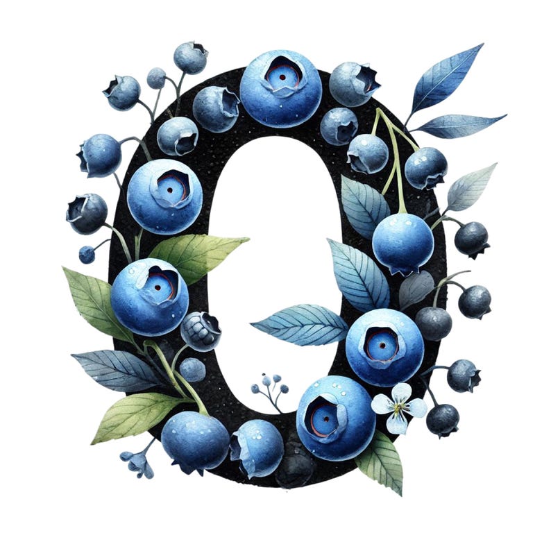 Spring Blueberry Alphabet Clipart – Botanical Letter PNG Set (digital ...