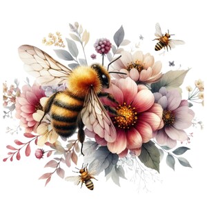 20 PNG Watercolor Floral Honey Bee Clipart, Clipart Bundle,png Files ...