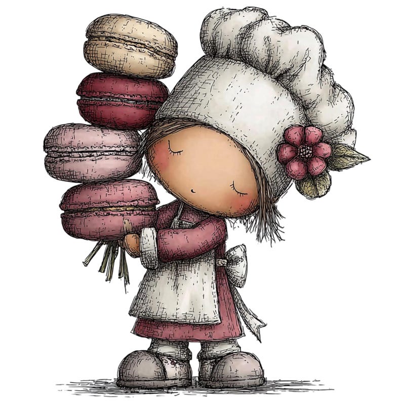 Whimsical Little Girl Chef Hat Clipart – Baking Kids PNG Set (instant ...