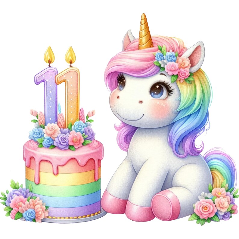 12 PNG Unicorn Birthday Sublimation Clipart,download Digital Watercolor ...