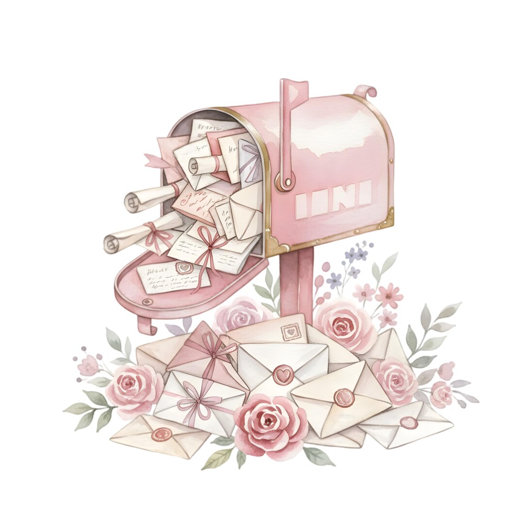 Valentine Mail Clipart Set: Romantic Letter Illustration Bundle 50 PNG ...