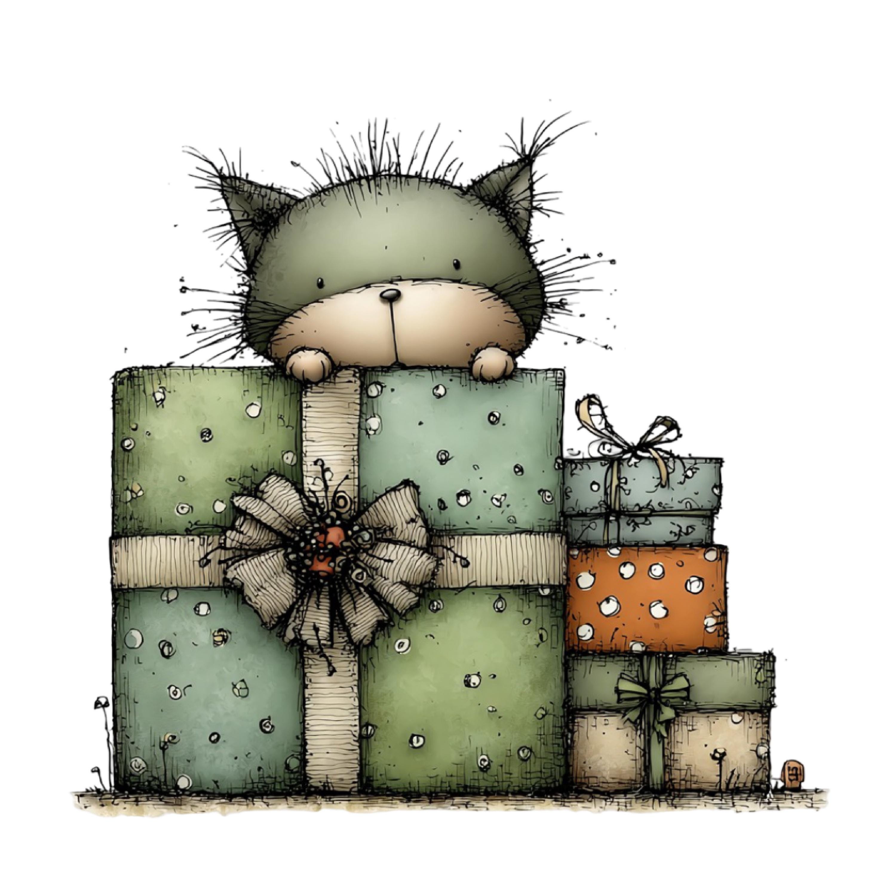 Funny Christmas Cat Clipart: Quirky Holiday Pet PNG Images (digital ...