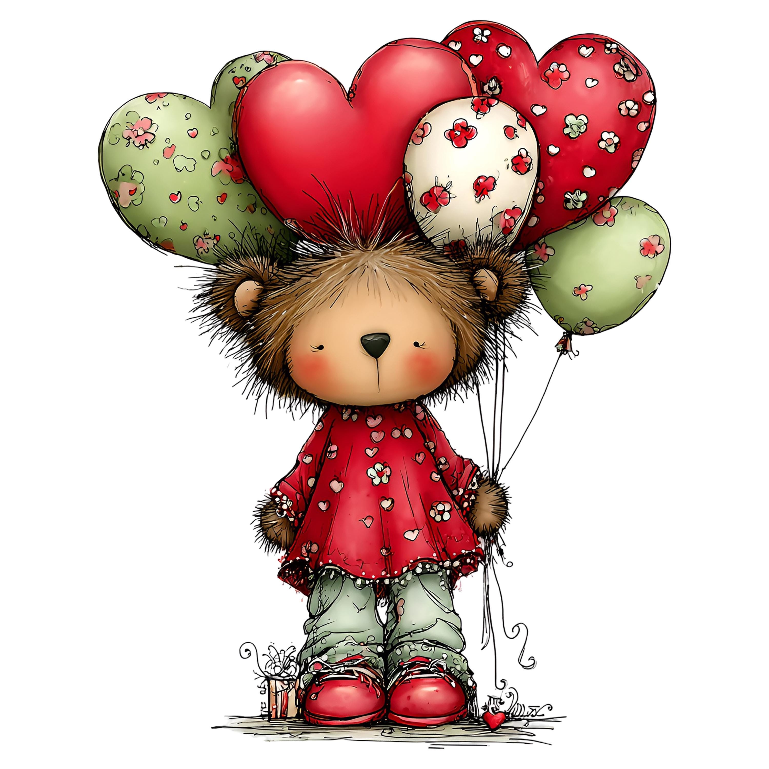 Teddy Bear With Balloons Clipart – Cute Bear Birthday PNG Set (digital ...