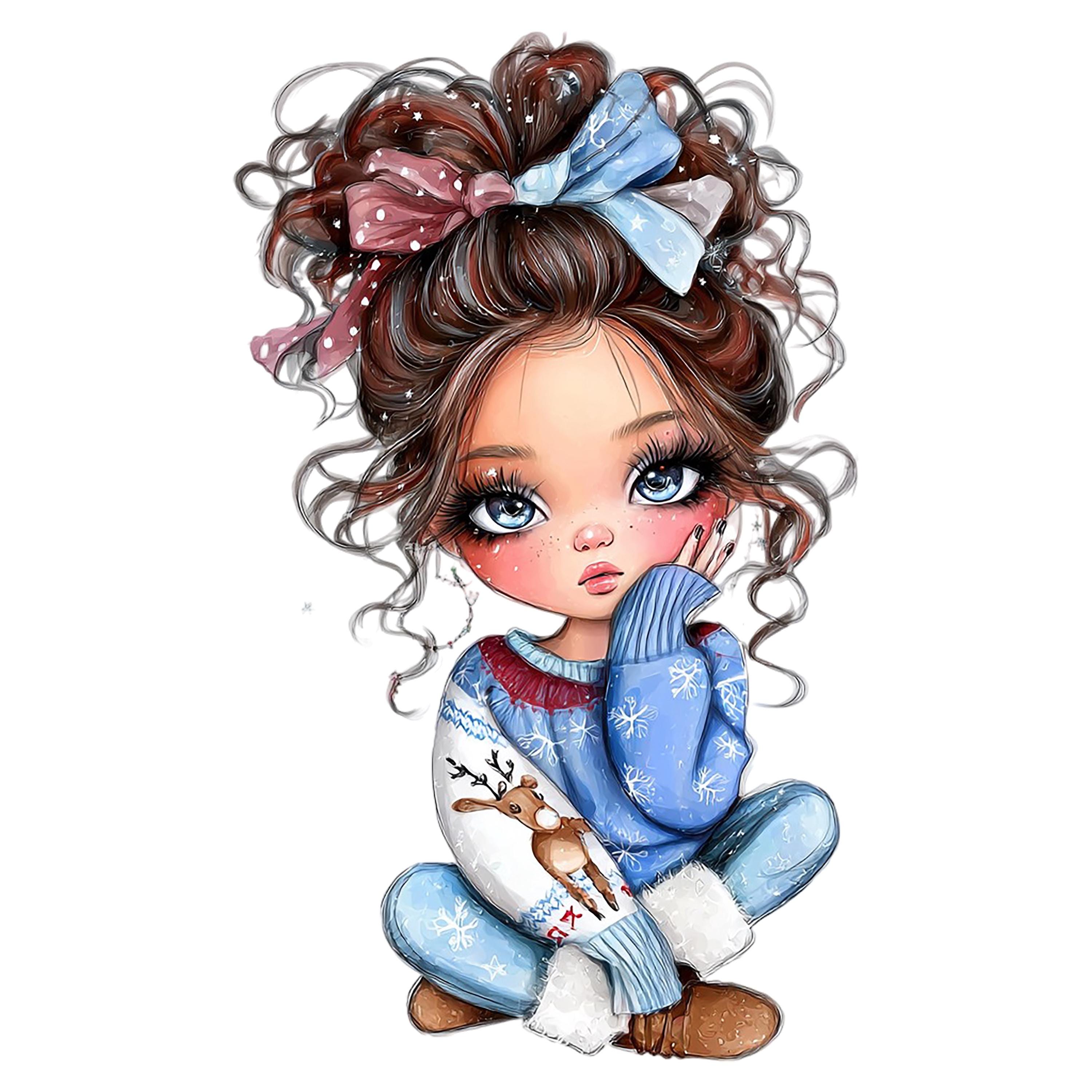 Quirky Little Girl Clipart – Whimsical Watercolor Kids PNG Set (digital ...