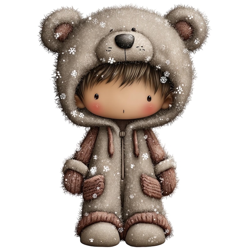 Whimsical Winter Kids Clipart – Cute Snowy Children PNG Set (digital ...