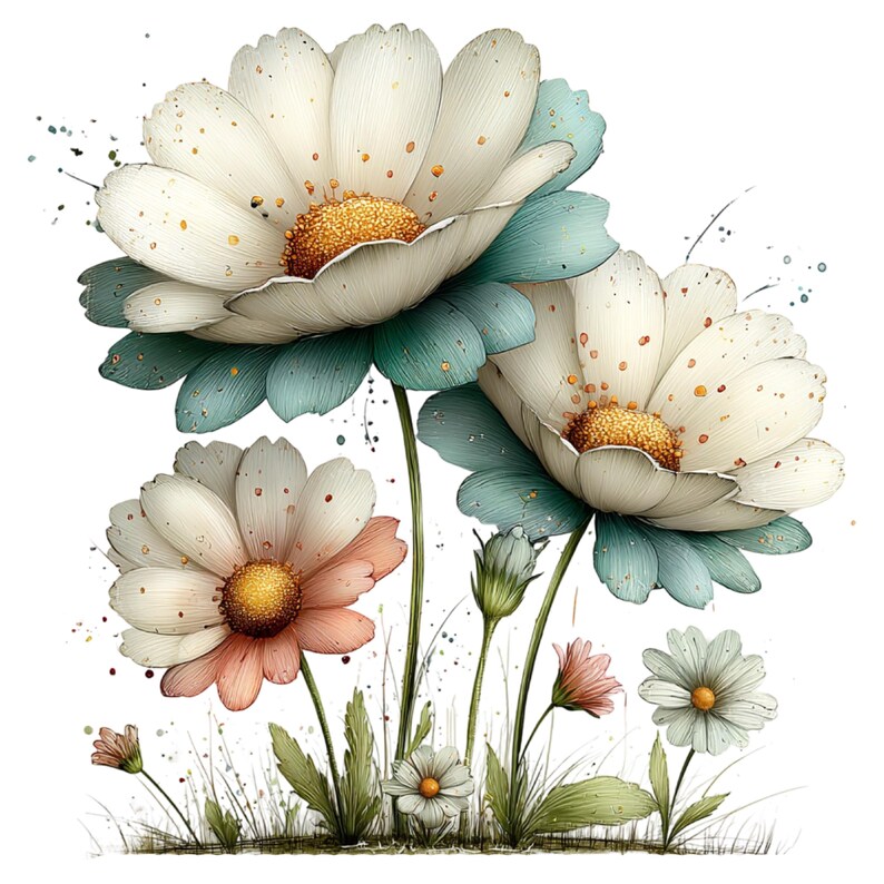 Spring Daisy Flower Clipart Set: Botanical Illustration Bundle 30 PNG ...