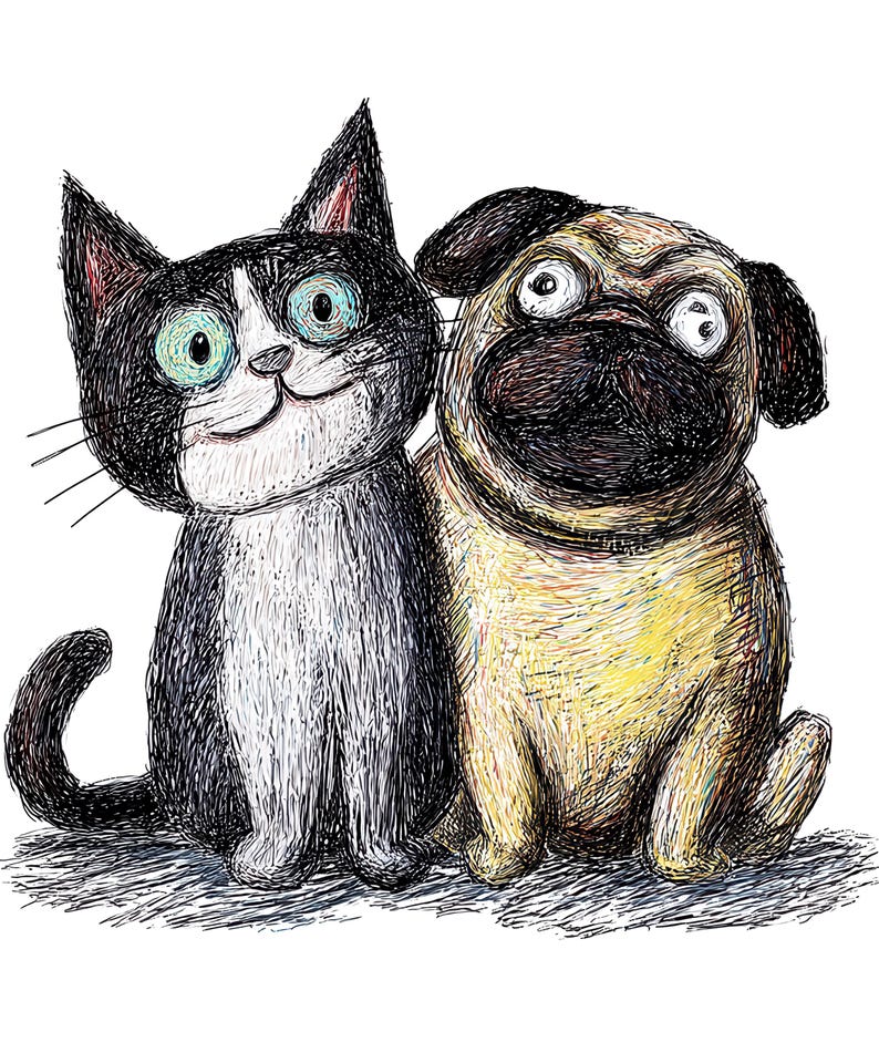 30 PNG Quirky Dogs & Cats Illustrations,transparent PNG Files,digital ...