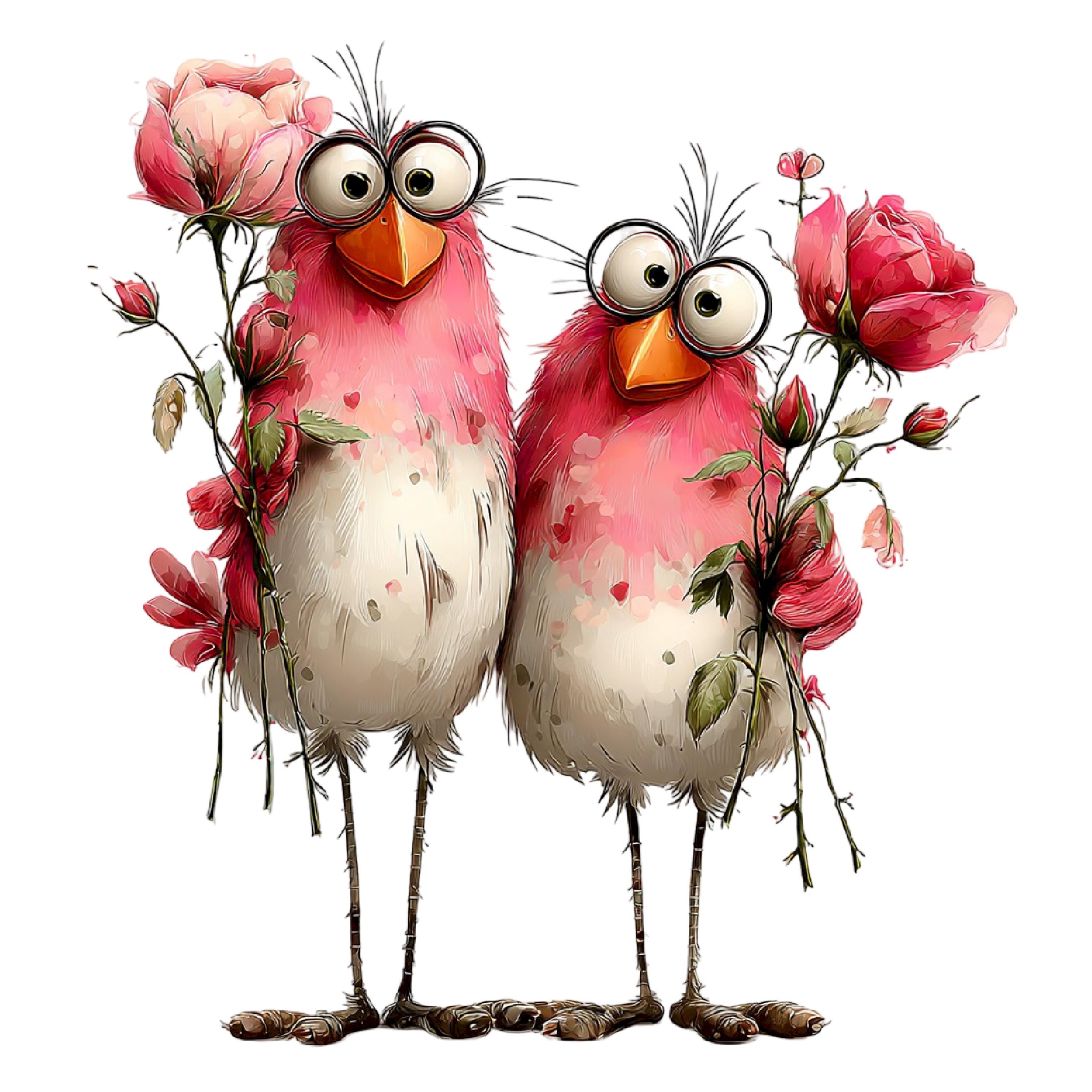 Quirky Valentine Birds Clipart – Watercolor Romantic Love Animal PNG ...