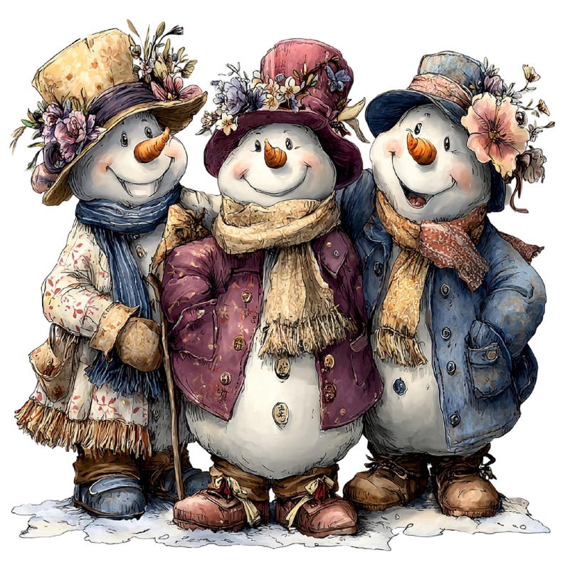 Whimsical Christmas Snowman Clipart – Cute Holiday Winter PNG Set ...