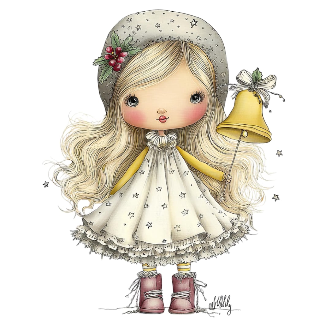 Whimsical Christmas Girl Clipart: Holiday PNG Set for Crafts & Cards ...
