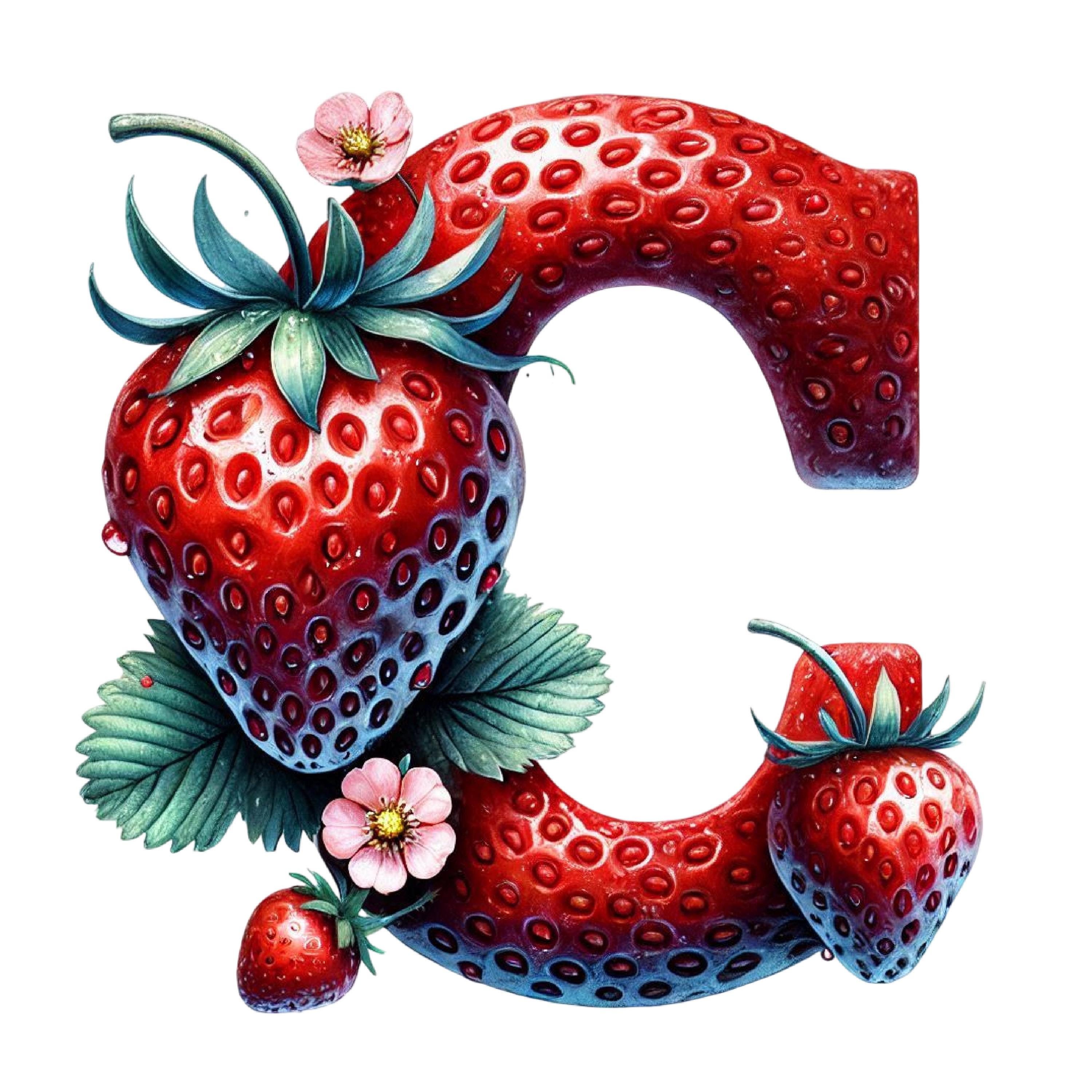 Spring Strawberry Alphabet Clipart – Floral Fruit Letter PNG Set ...