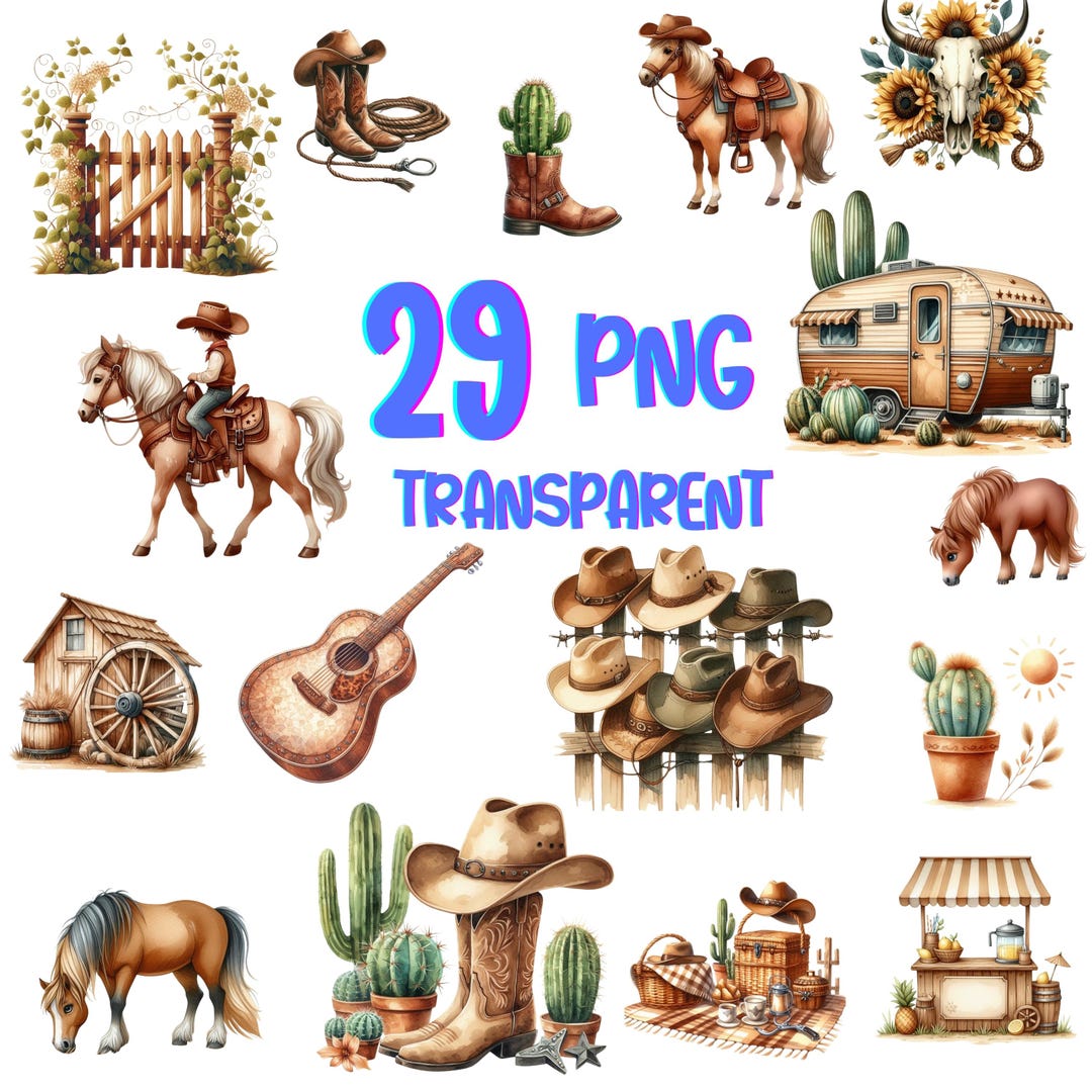 Watercolor Western Summer Clipart Bundle, Mega Bundle,png Bundle ...