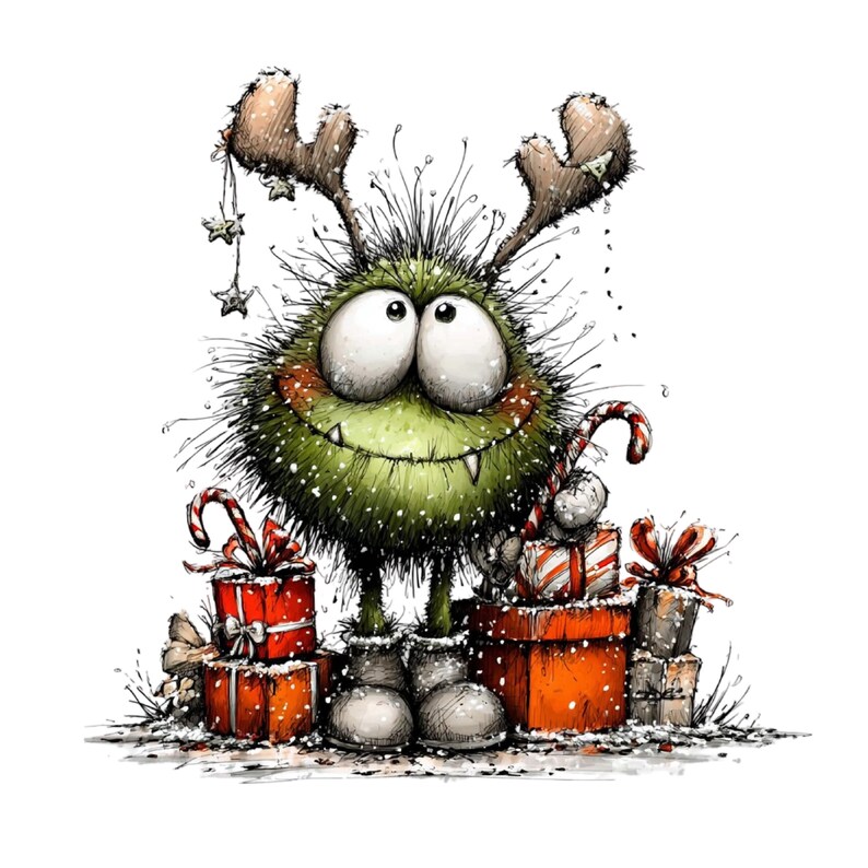 Christmas Monster Clipart – Funny Holiday Creature PNG Set (digital ...