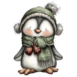 Whimsical Penguin Christmas Clipart – Cute Holiday Penguin PNG Set ...