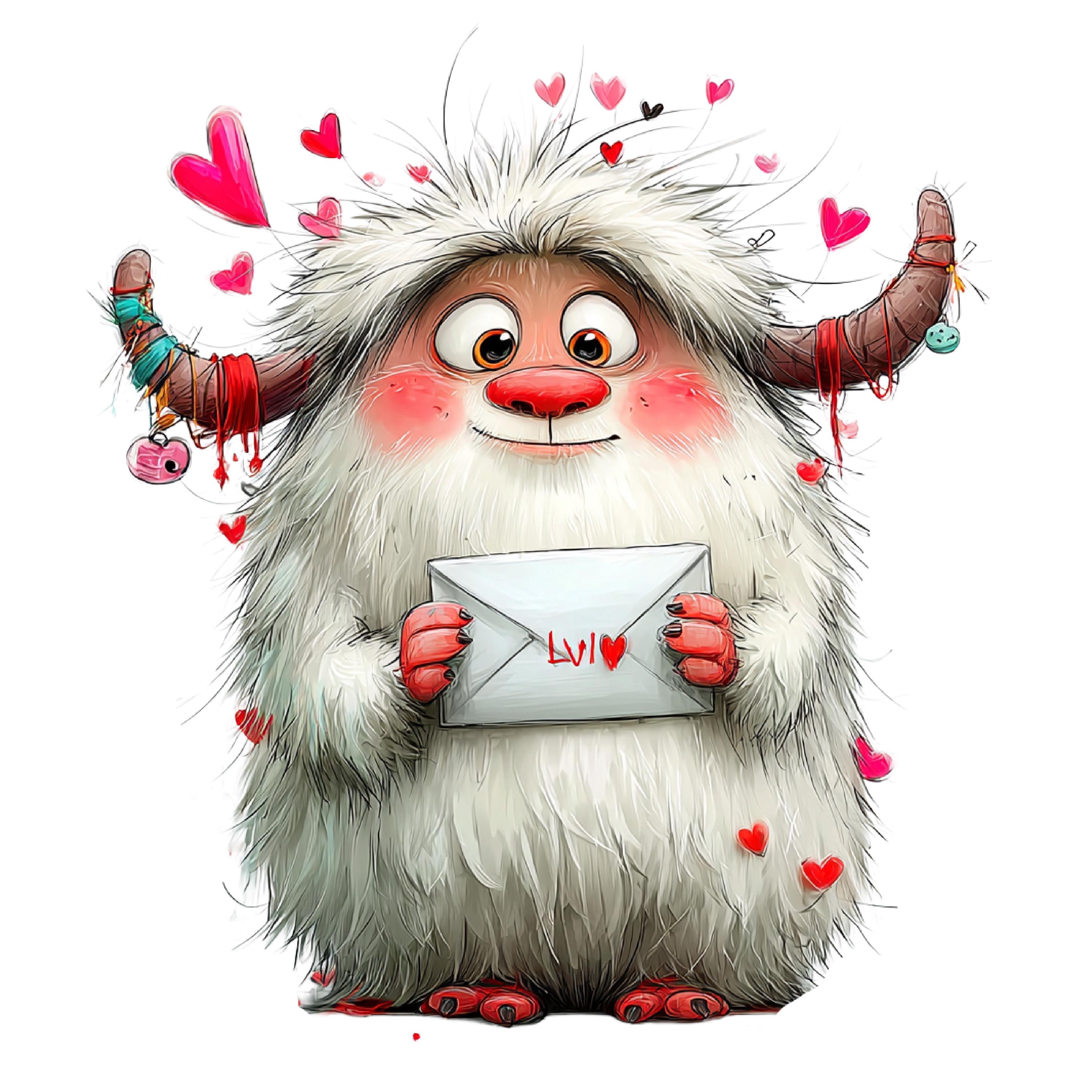 Watercolor Valentine Yeti Clipart Set: Romantic Winter Character Bundle ...