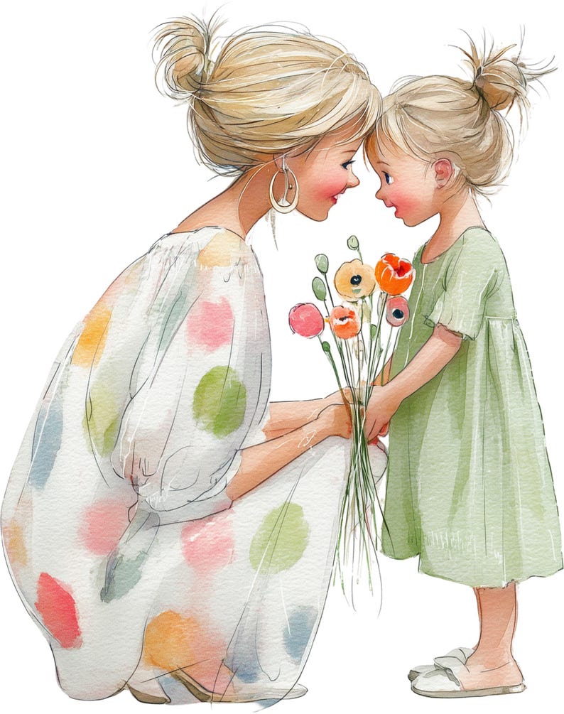 23 PNG Mother and Daughter Clipart Bundle, Cute Mother's Day Clipart ...