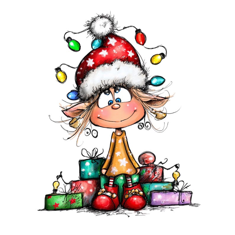 Whimsical Christmas Elf Clipart – Watercolor Holiday Helper PNG Set ...