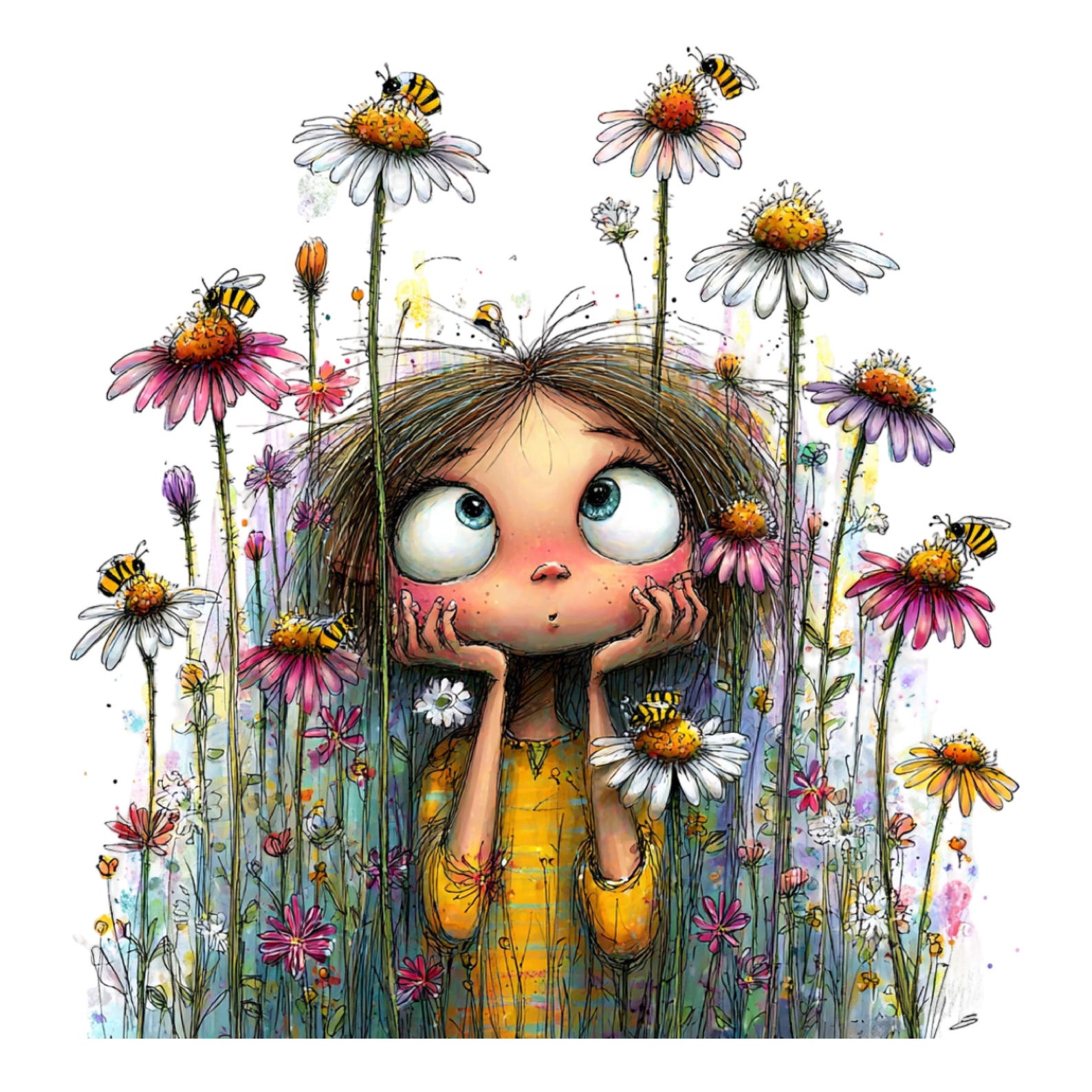 Quirky Bee and Girl Clipart – Playful Whimsical PNG Set (instant ...