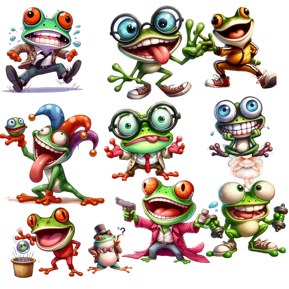 27 PNG Cute Frog Clipart Bundle, Funny Frog Clipart,watercolor Clipart ...