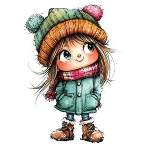 Winter Girl Clipart – Watercolor Cozy Seasonal Character PNG Set ...