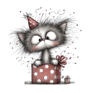 Whimsical Birthday Cat Clipart – Cute Party PNG Set (instant Download ...