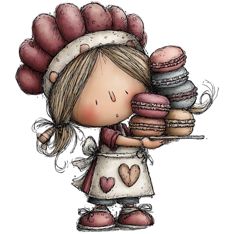 Whimsical Little Girl Chef Hat Clipart – Baking Kids PNG Set (instant ...