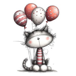 Whimsical Birthday Cat Clipart – Cute Party PNG Set (instant Download ...