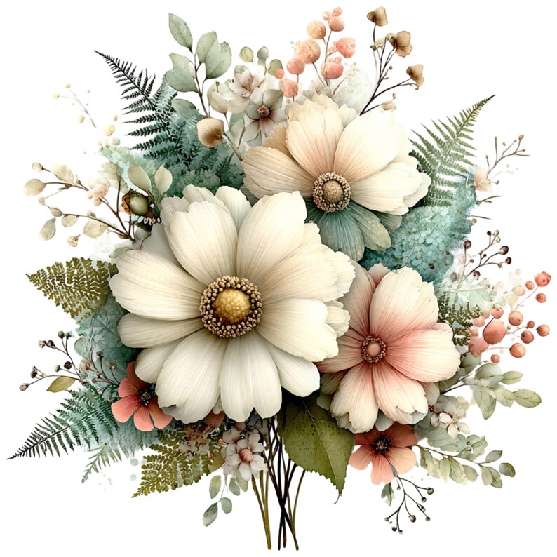 Spring Daisy Flower Clipart Set: Botanical Illustration Bundle 30 PNG ...