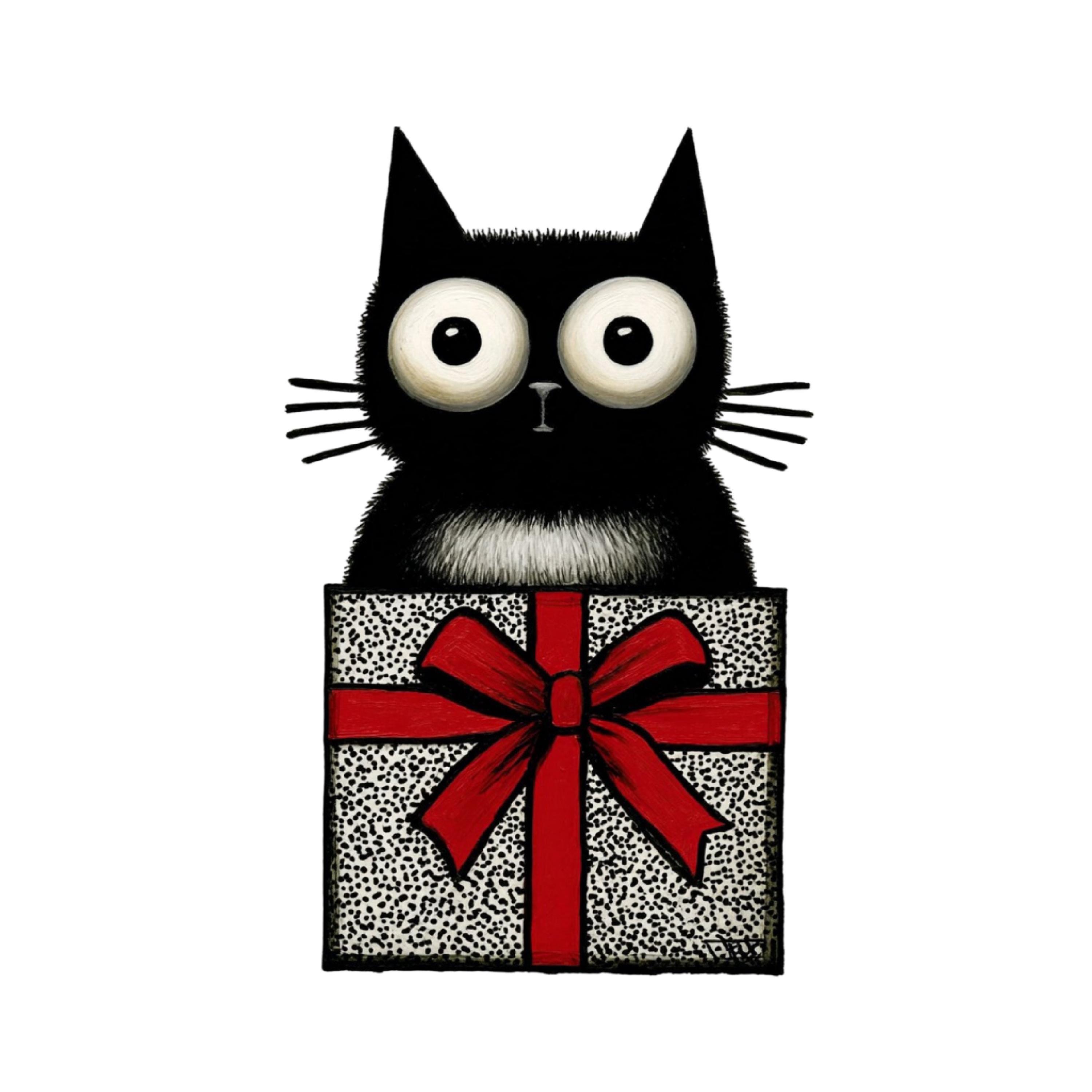 Quirky Christmas Black Cat Clipart: Festive Holiday PNG Images (digital ...