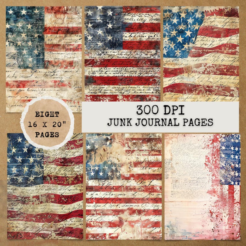 7 JPG Vintage American Flag Journal Pages,digital Download,junk Journal ...