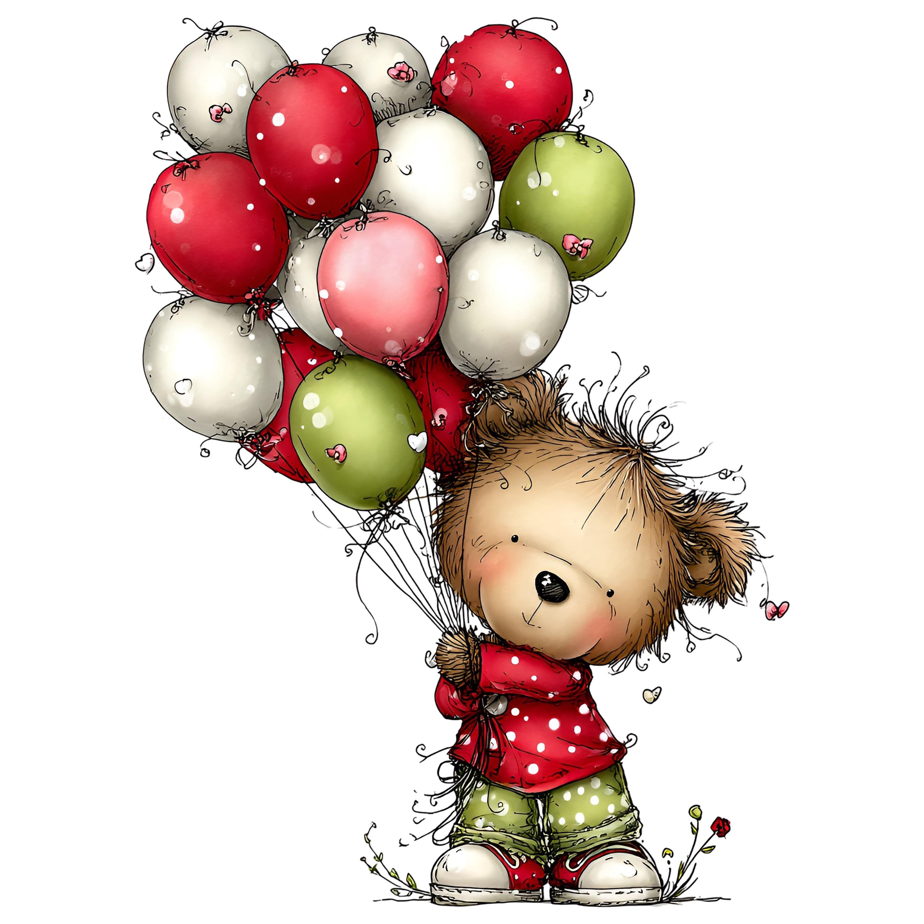 Teddy Bear With Balloons Clipart – Cute Bear Birthday PNG Set (digital ...