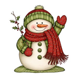 Whimsical Christmas Snowman Clipart: Cute Holiday PNG Images (digital ...