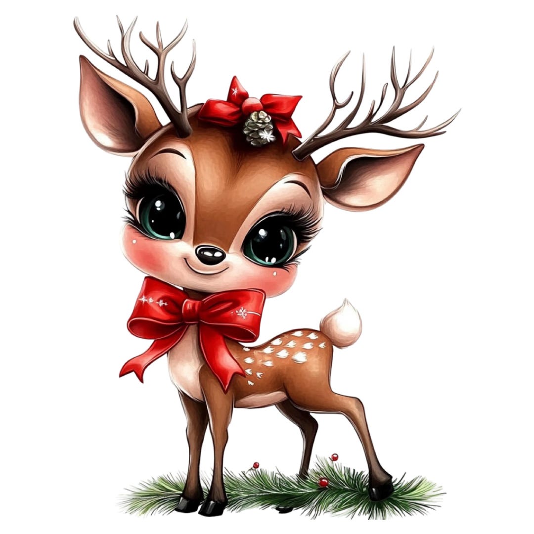Whimsical Christmas Reindeer Clipart: Cute Holiday Deer PNG Images ...