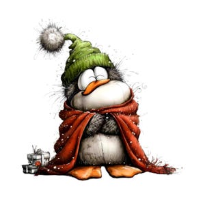 Christmas Penguin Clipart – Cute Holiday Winter PNG Set (digital ...