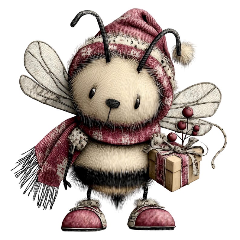 Whimsical Christmas Cute Bee Clipart – Festive Winter PNG Set (instant ...