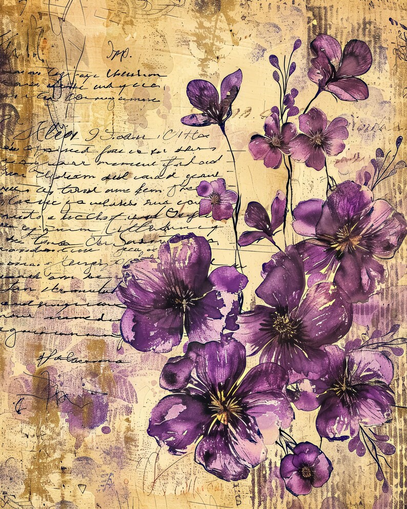 Vintage Purple Floral Journal Pages: Shabby Chic Junk Journal Printable ...