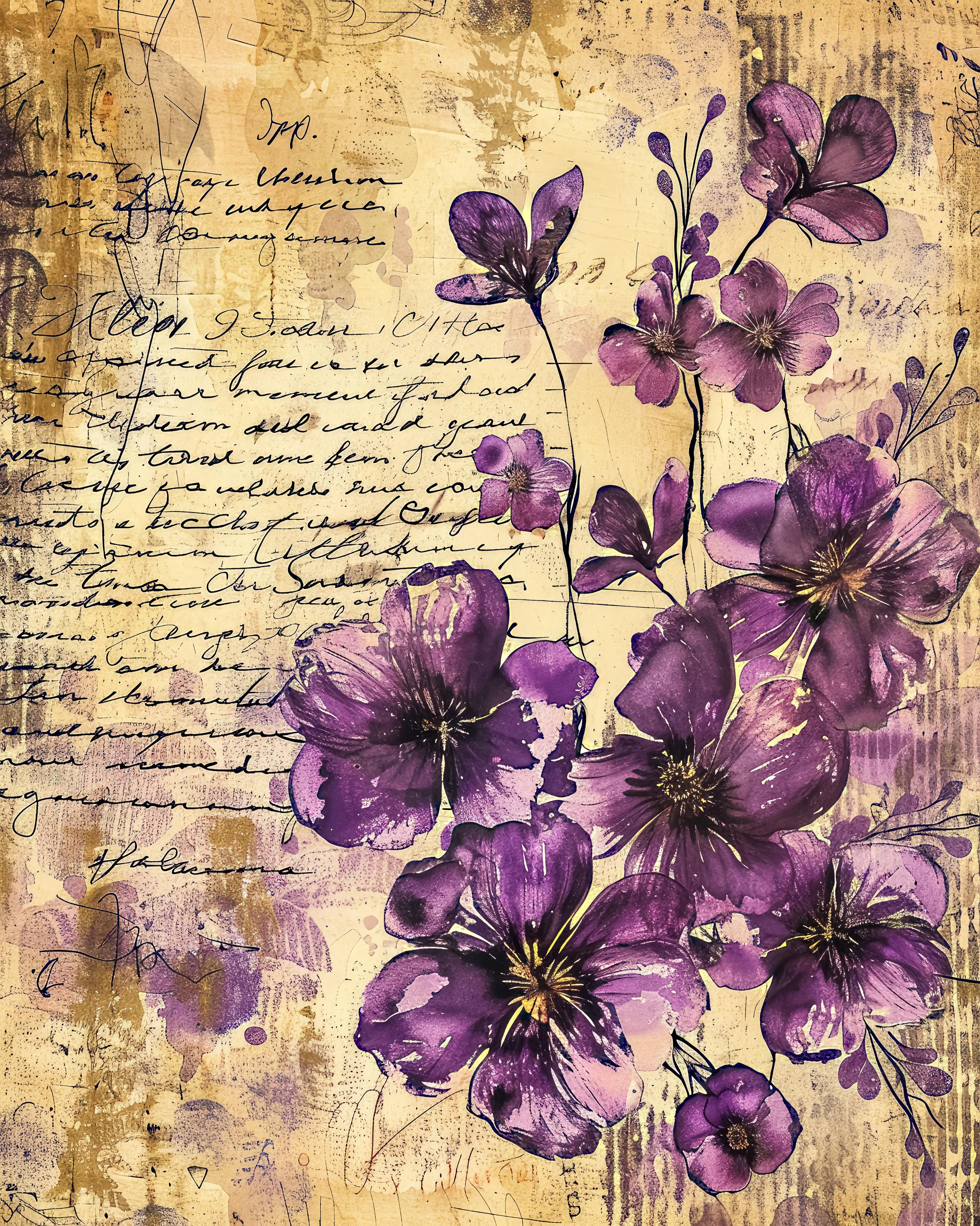 Vintage Purple Floral Journal Pages: Shabby Chic Junk Journal Printable ...
