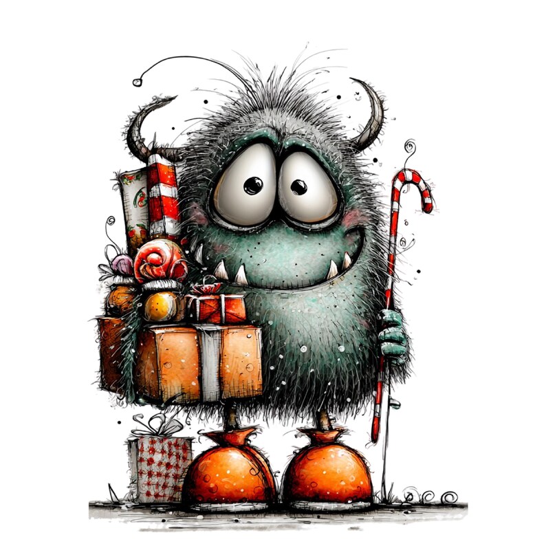 Christmas Monster Clipart – Funny Holiday Creature PNG Set (digital ...