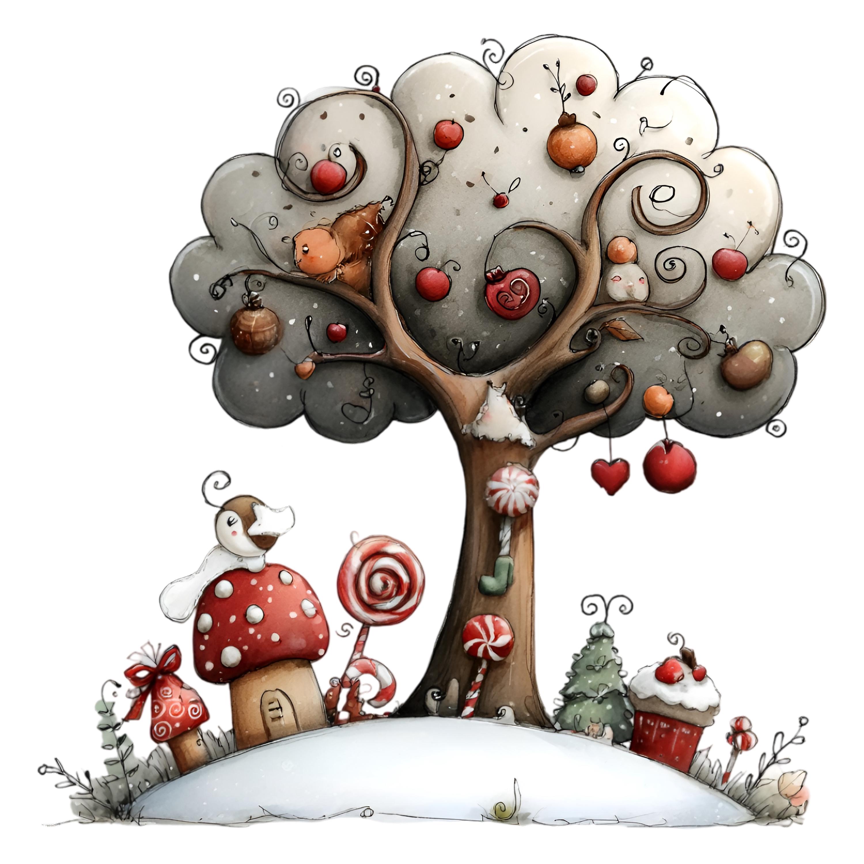 Whimsical Christmas Tree Clipart: Cute Holiday PNG Images (digital ...