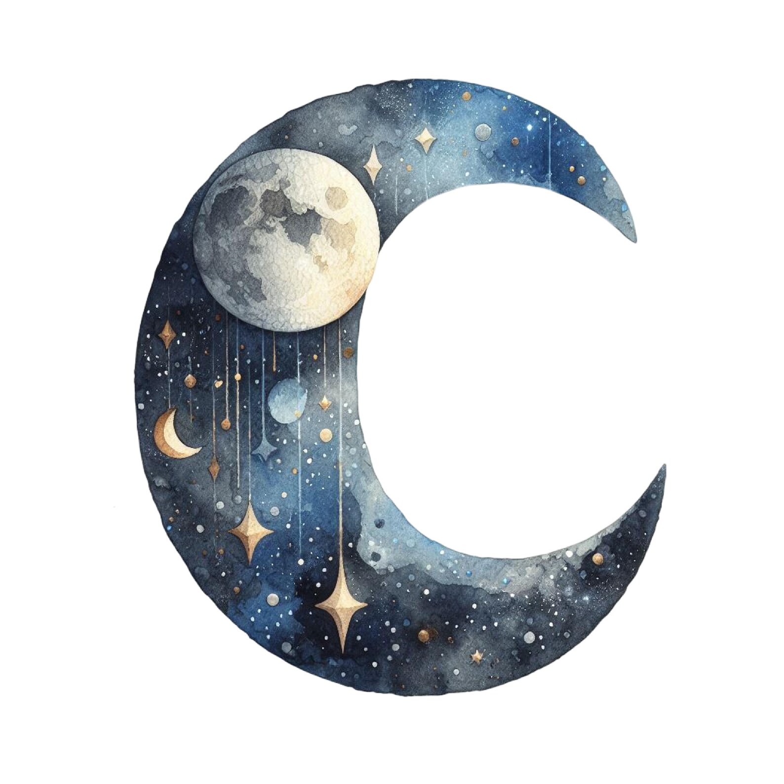 Celestial Alphabet Clipart: Moon and Star Letter PNG Images (digital ...