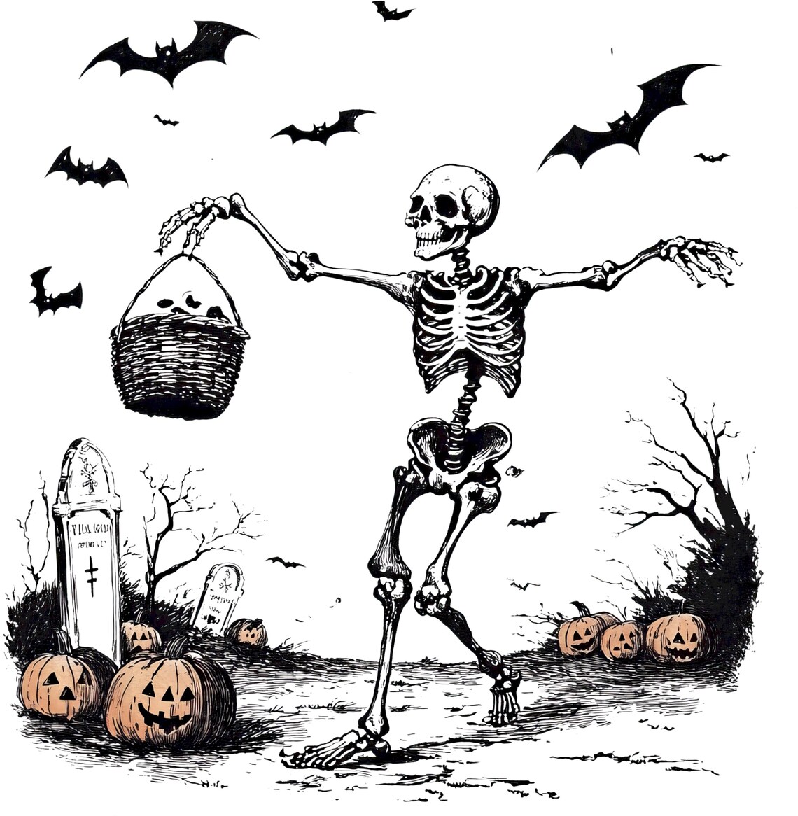 Funny Skeleton Halloween Clipart: PNG Art for Commercial Use (digital ...