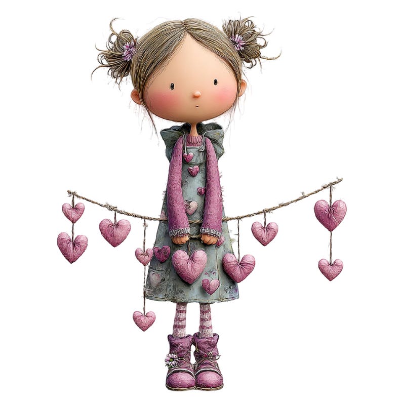 Quirky Valentine Day Girl Clipart – Watercolor Love PNG Set (digital ...