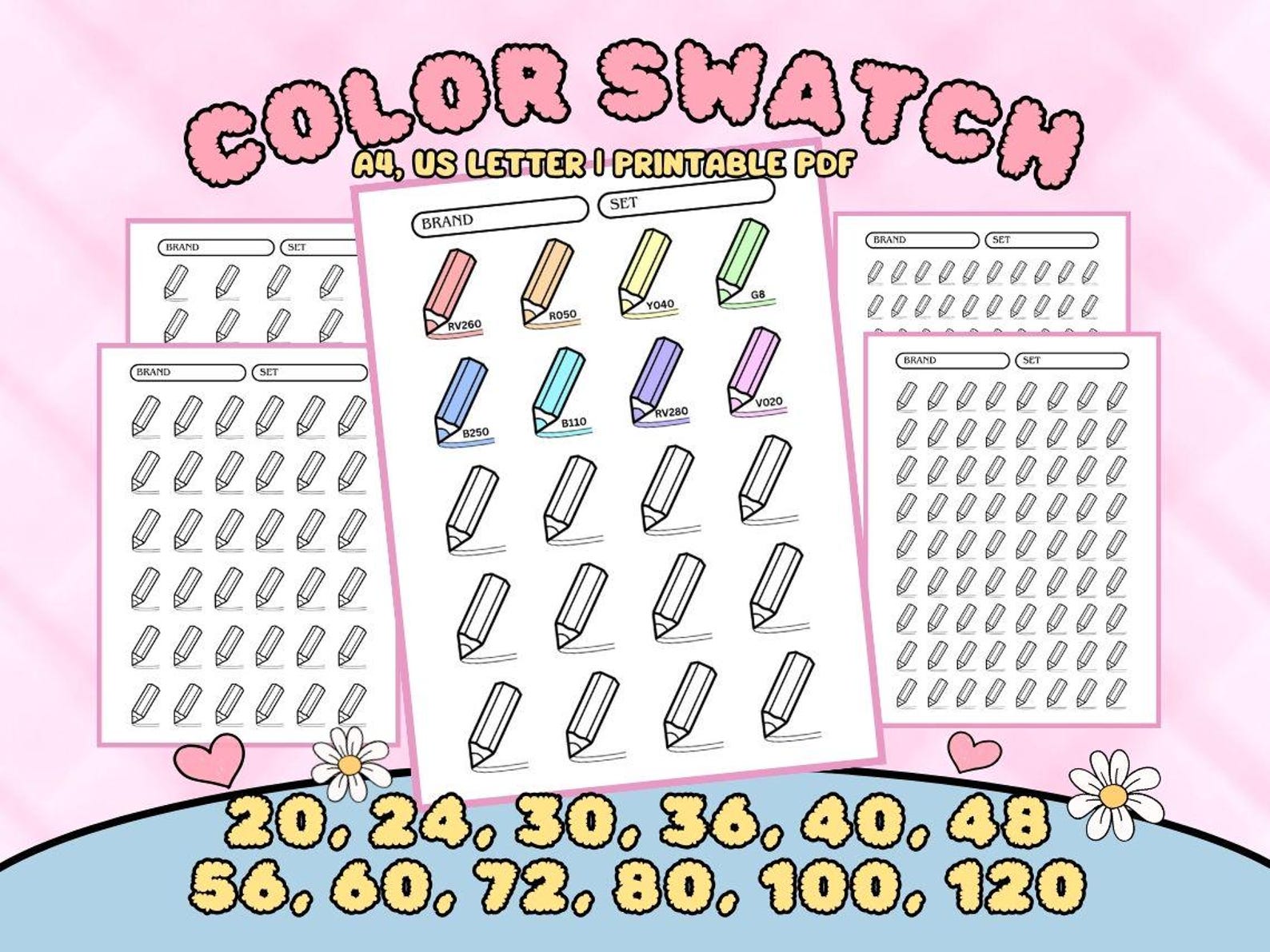 Color Swatch Chart Printable for Alcohol Markers Blank Color Test Sheet ...
