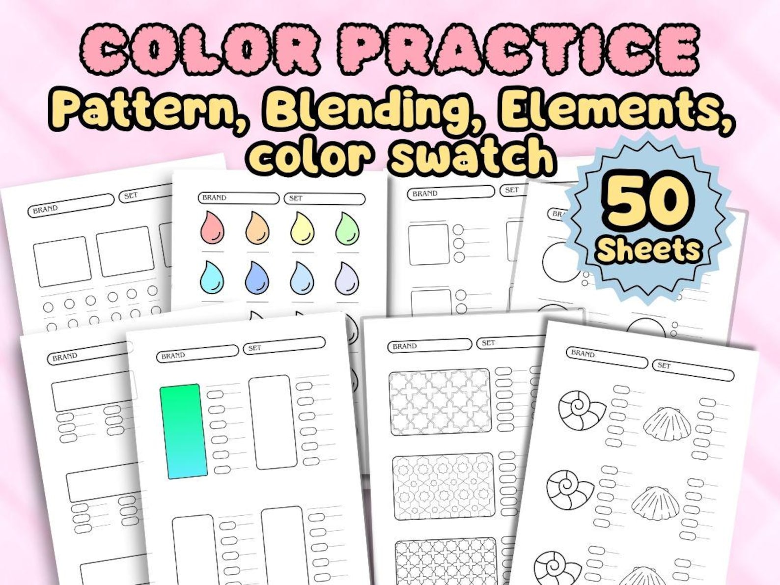 Coloring Practice Worksheets Blending Color Swatch Chart Pattern ...