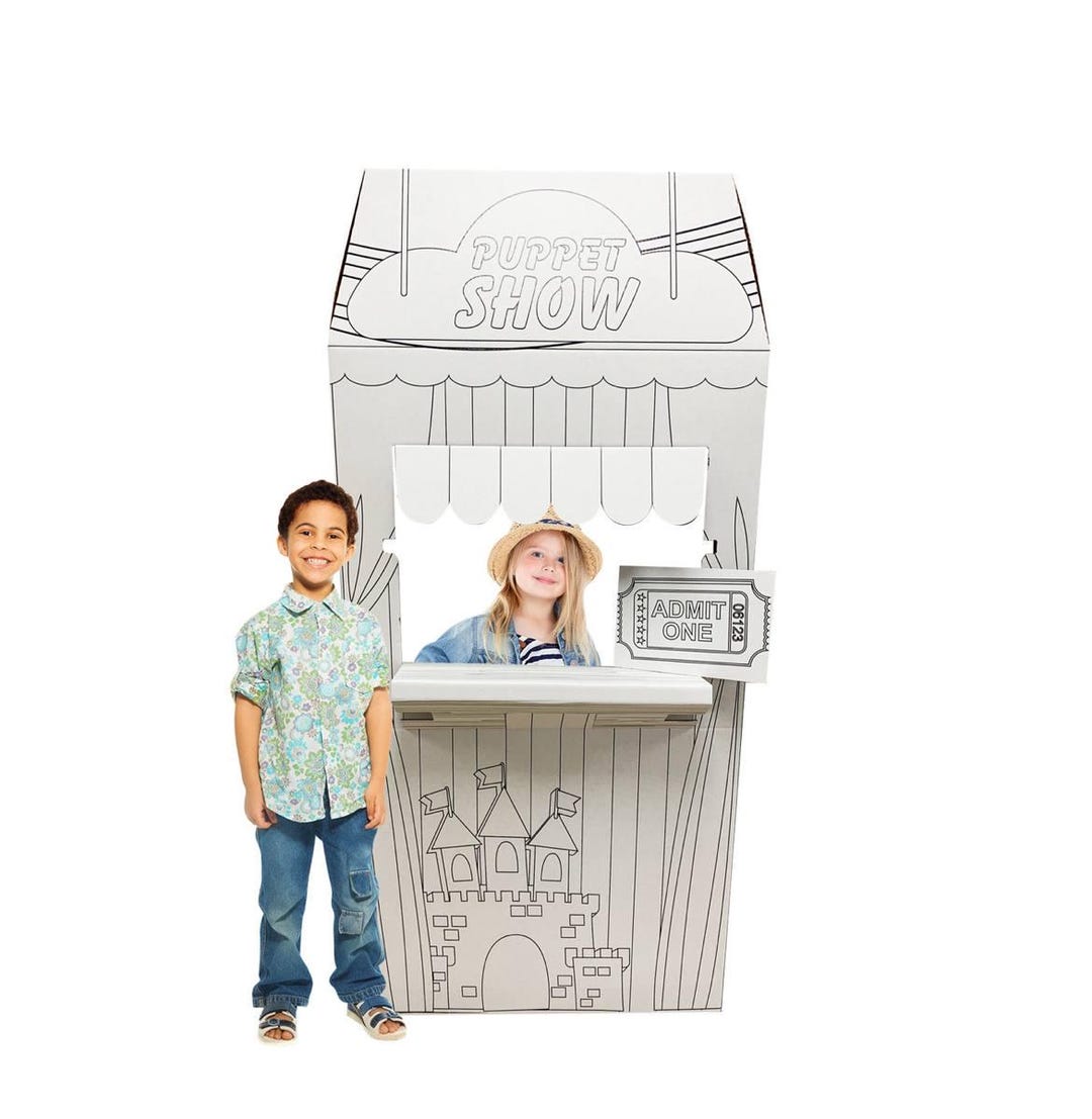 Color Me Puppet Show Stand, DIY Cardboard Theater for Kids, Coloring ...