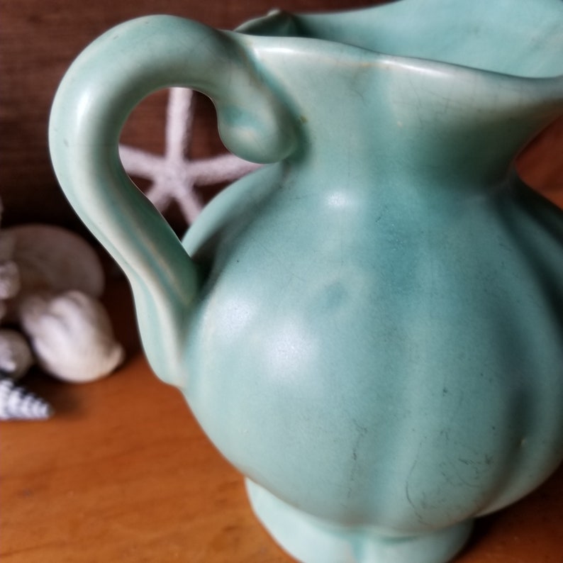 Vintage WELLER Vase or Pitcher Art Pottery Matte Seafoam BLUE Fluted ...