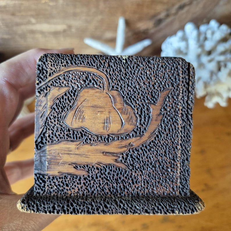 Vintage Pyrography Floral Design Letter Holder Burnt Wood Design FOLK ...